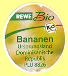 Aufkleber Rewe Bio Bananen Ursprungsland Dominikanische Republik PLU 8826
